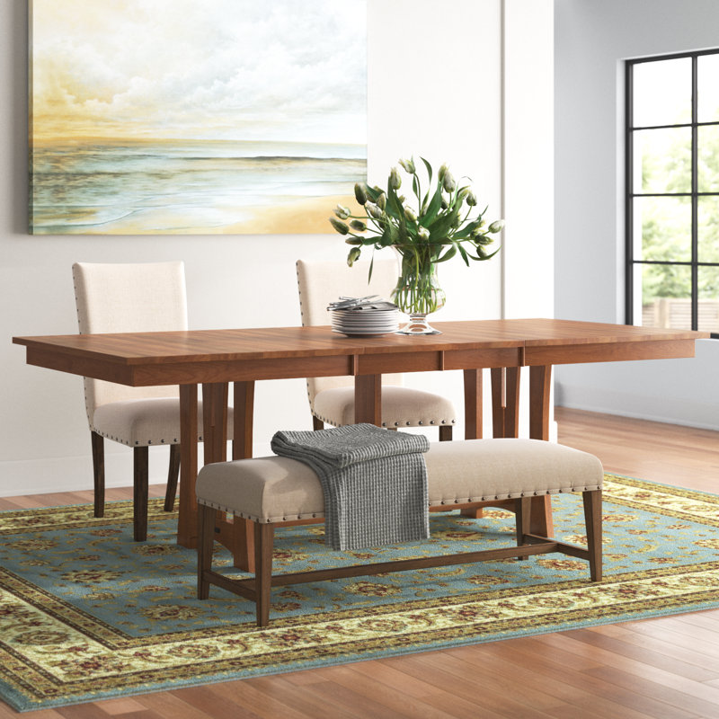 Lark Manor™ Alyaan Extendable Solid Wood Dining Table in Warm Amber & Reviews | Wayfair